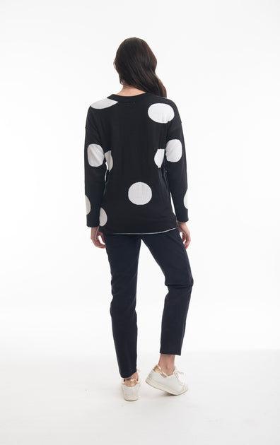 Orientique - Reversible Round Neck Black Jumper with Large White Spots ...